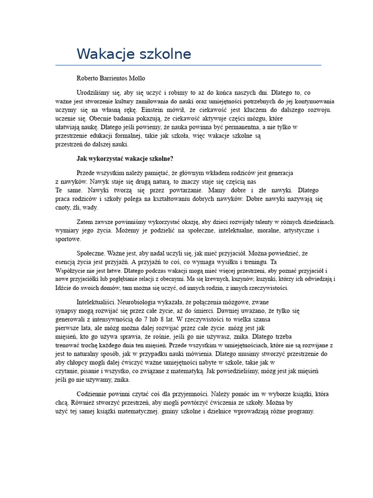 Wakacje Szkolne | PDF