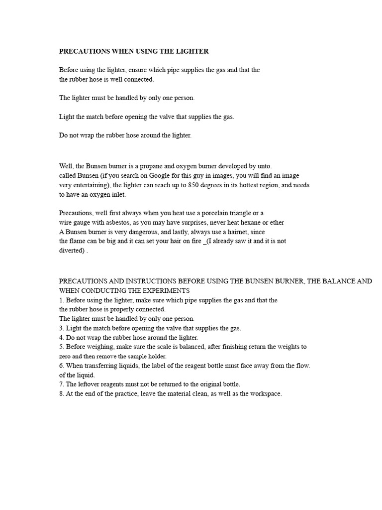 Precautions When Using The Lighter | PDF