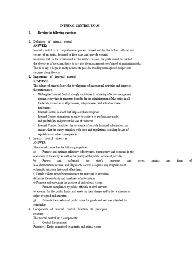 Internal Control Exam Guide | PDF | Internal Control | Business