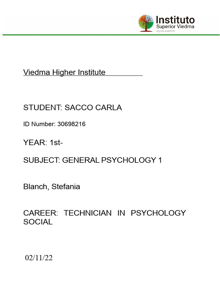 Practical Work General Psychology 1. | PDF | Psychology | Behavior