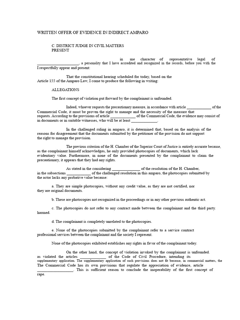 Written Offer of Evidence in Indirect Amparo 2 | PDF | Witness | Evidence