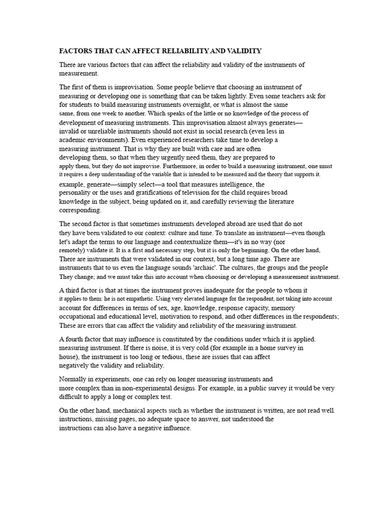 FACTORS THAT CAN AFFECT RELIABILITY AND VALIDITY | PDF | Level Of ...