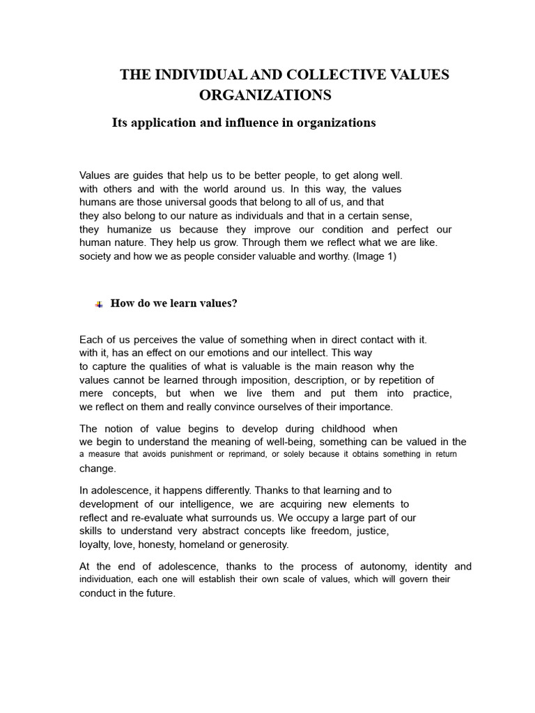 The Individual and Organizational Development Values | PDF | Value ...