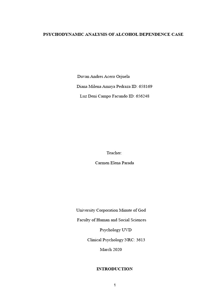 Psychodynamic Analysis of Alcohol Dependence Case | PDF | Psychotherapy ...