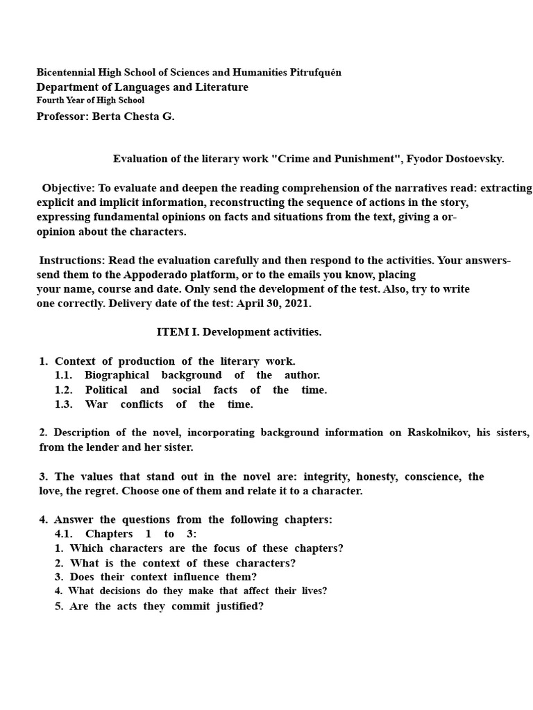 Crime and Punishment Literary Evaluation | PDF | Crime And Punishment