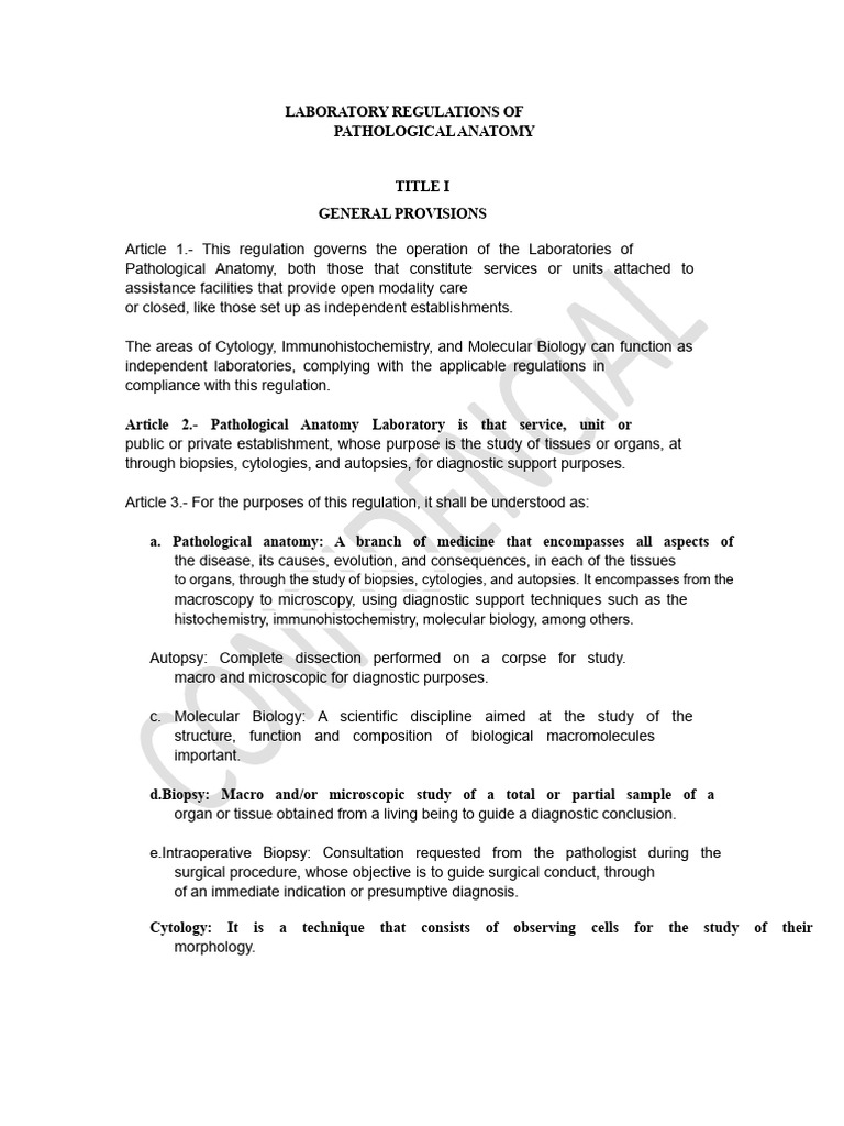 REGULATIONS-Laboratory-Pathological Anatomy | PDF | Pathology | Histology