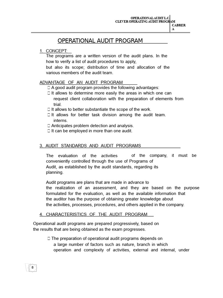 Operational Audit Program | PDF | Audit | Sampling (Statistics)