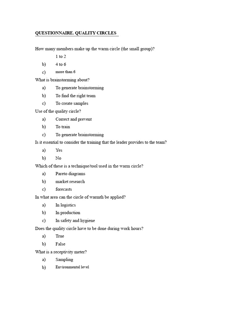 Quality Circle Questionnaire | PDF