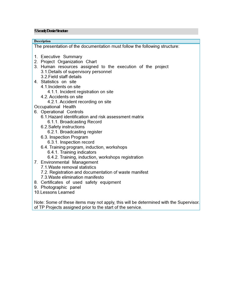 Structure of The Security Dossier | PDF