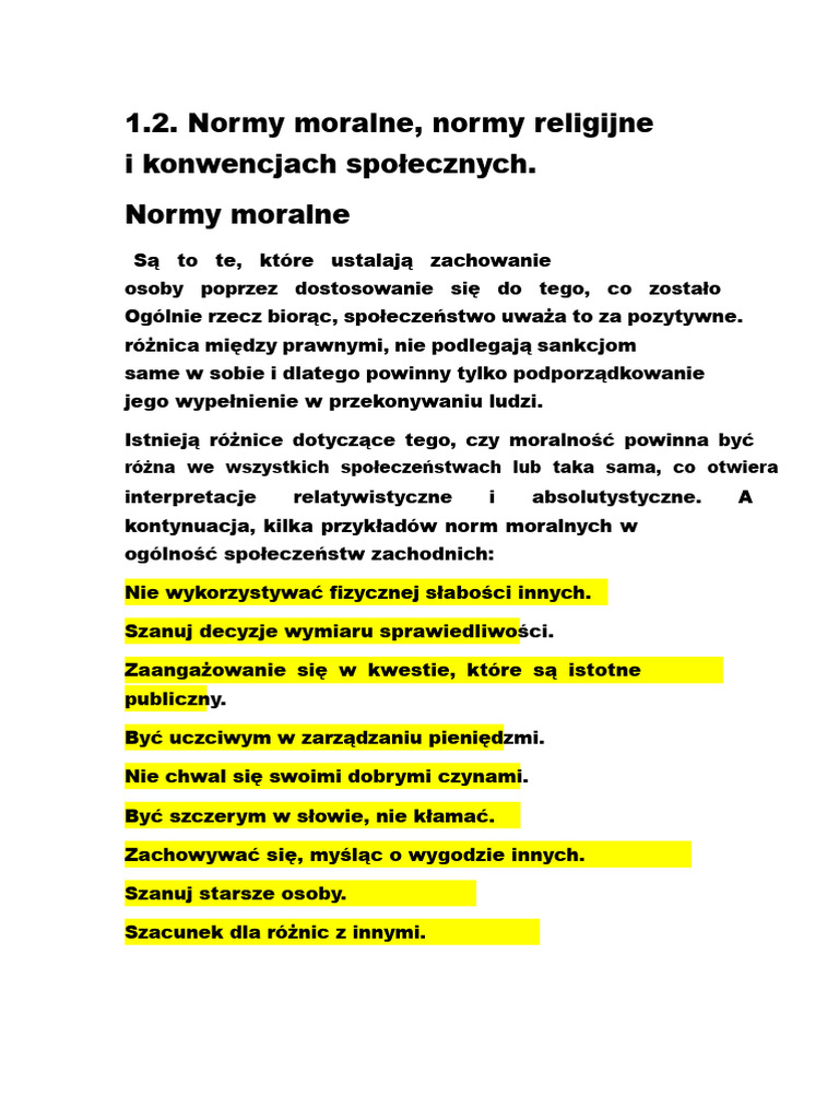 1.2. Normy Moralne, Normy Religijne I Konwencjonalizmy Społeczne. | PDF