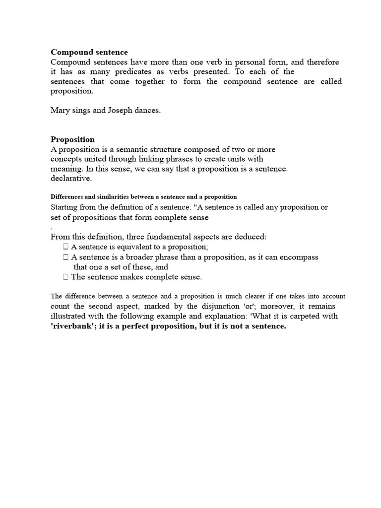 Differences and Similarities Between Sentence and Proposition | PDF