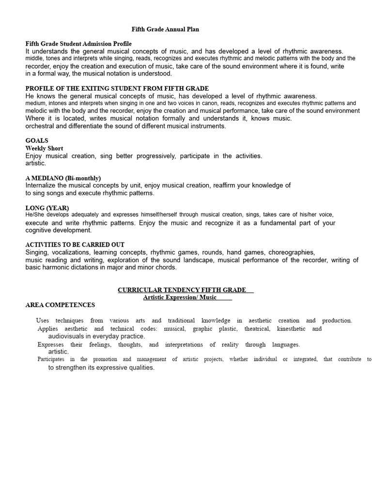 Fifth Grade Music Curriculum Overview | PDF | Choir | Musicology