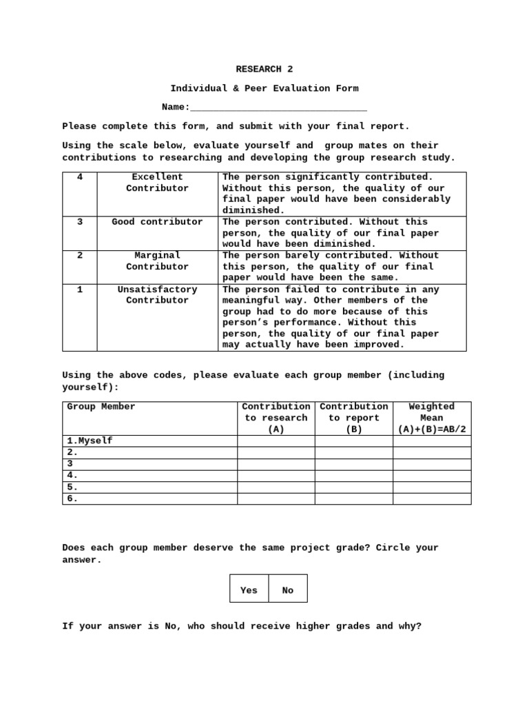 RESEARCH 2 Evaluation Form 1 | PDF