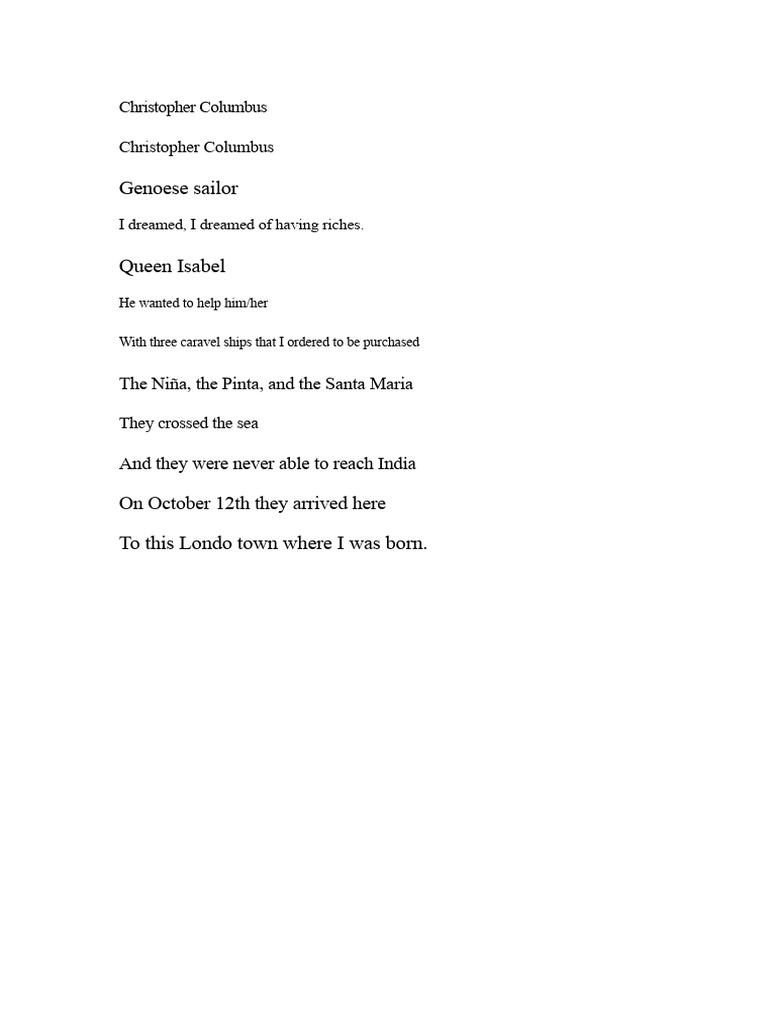 October 12 - Poem To Christopher Columbus | PDF