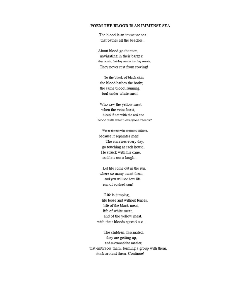Poem The Blood Is An Immense Sea and Butterfly | PDF