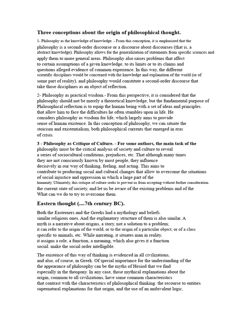 Three Conceptions About The Origin of Philosophical Thought | PDF ...
