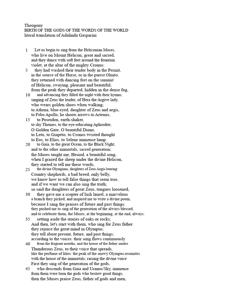 Hesiod - Theogony | PDF | Zeus | Twelve Olympians