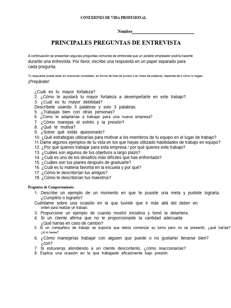 Principales Preguntas de Entrevista CLC 11 | PDF