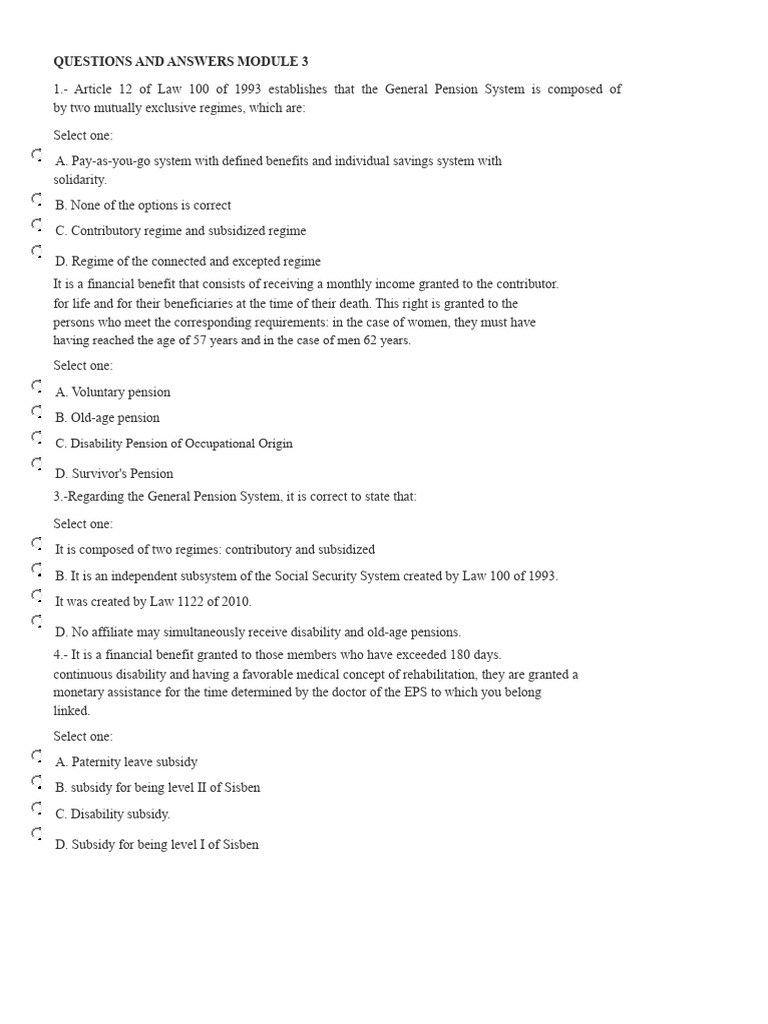 Questions and Answers Module 3 | PDF | Pension | Economies