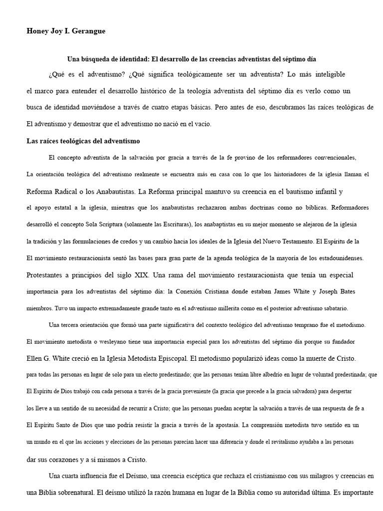 Una Búsqueda de Identidad Resumen Final | PDF | Iglesia Adventista del Séptimo Día | Adventismo