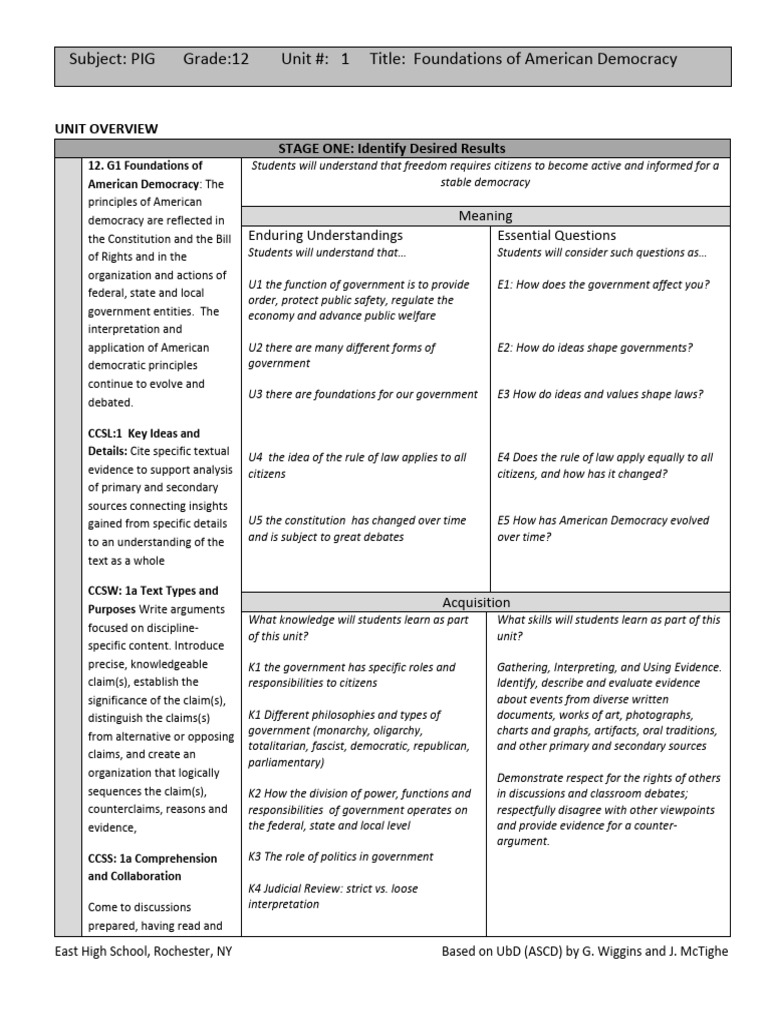 Foundations of American Democracy Unit | PDF | Democracy | Political ...
