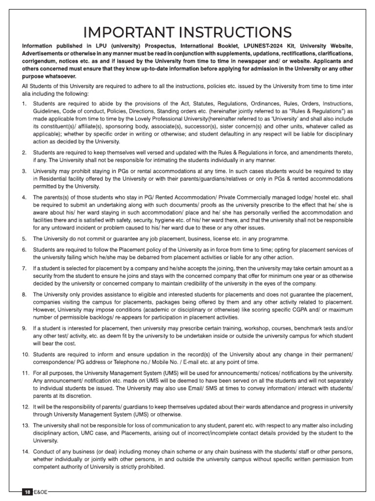 Important Instructions | PDF