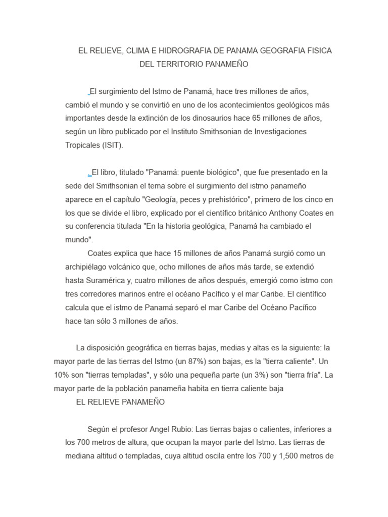 Geografía Física de Panamá: Relieve y Clima | PDF | Clima | Zona tropical