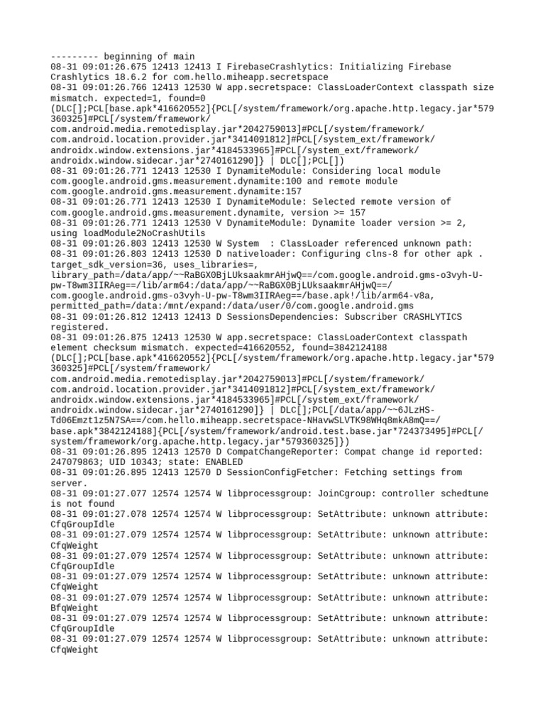 Com - Hello.miheapp - Secretspace Logcat | PDF | Computing | Software