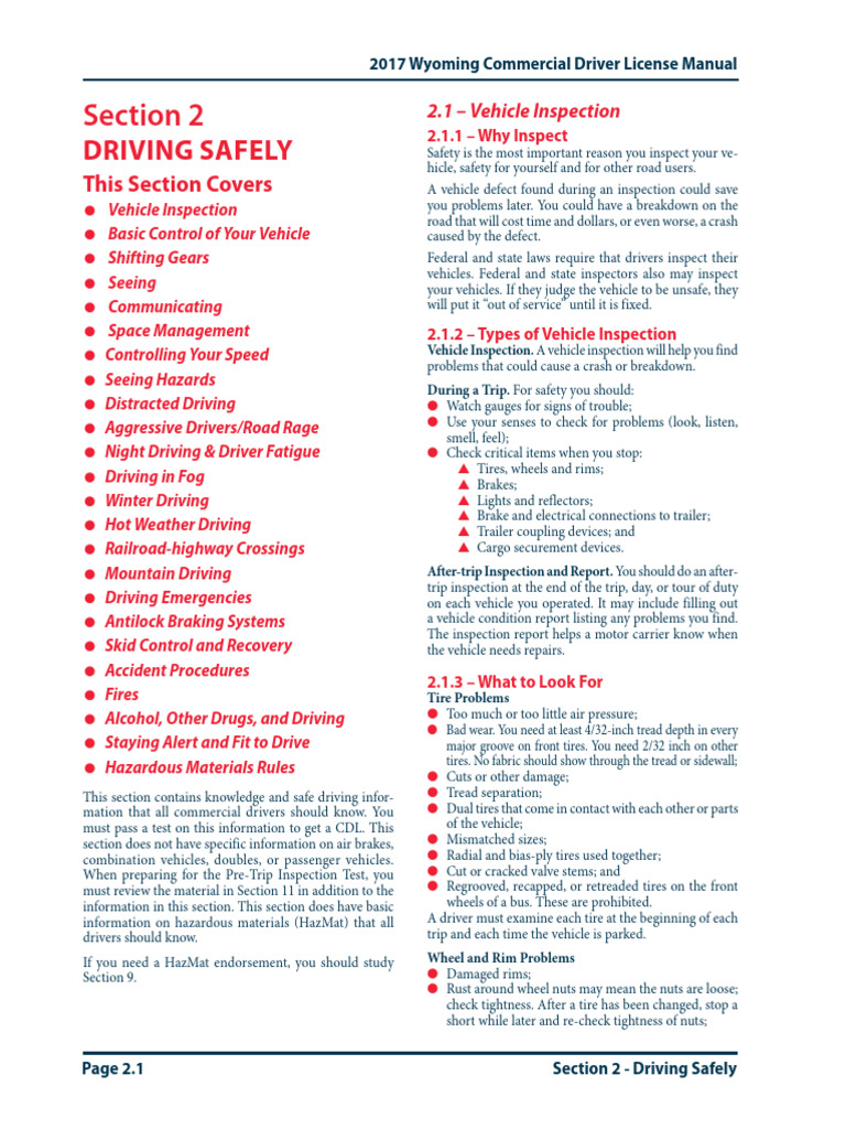 Wyoming CDL Driving Safety Guide | PDF | Manual Transmission | Steering