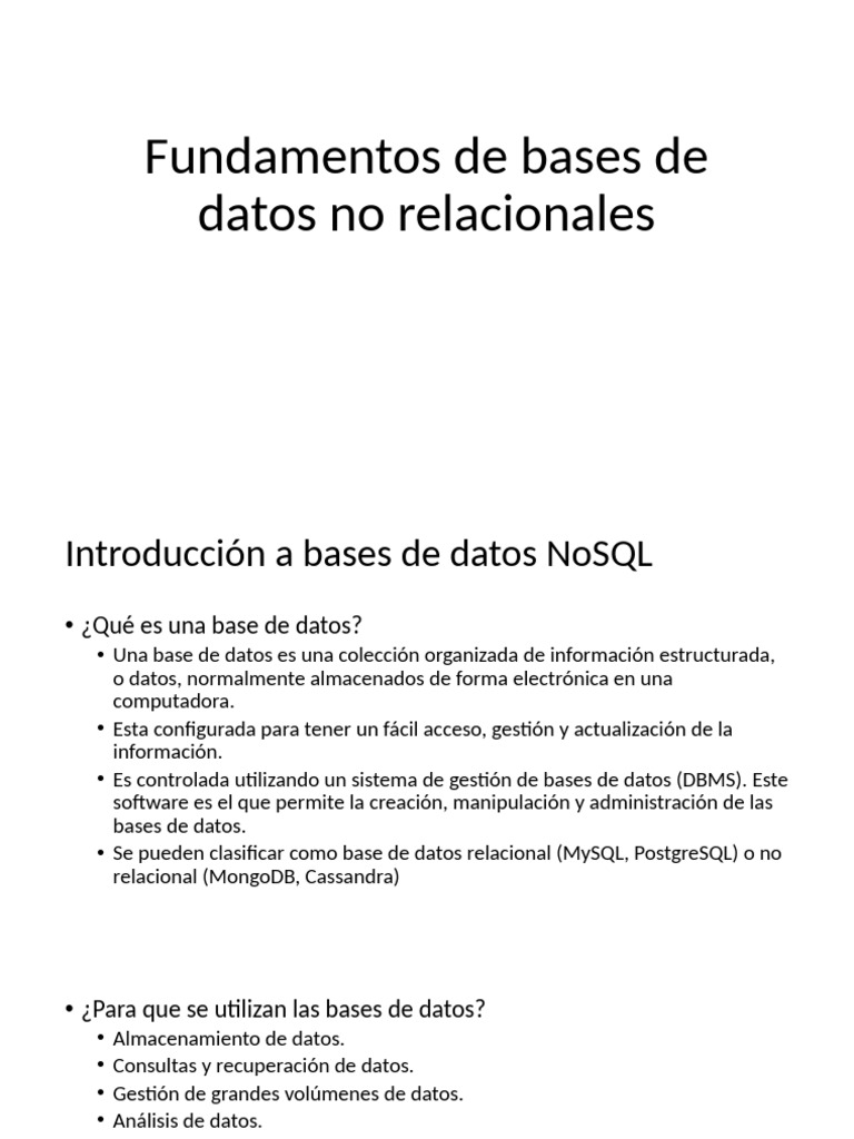 1 - Fundamentos de Bases de Datos No Relacionales | PDF | Bases de datos | No Sql