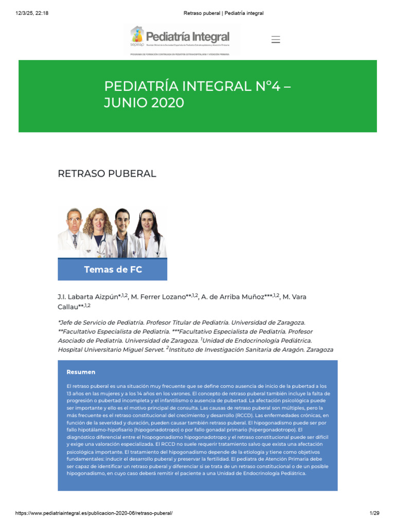 Retraso Puberal - Pediatría Integral | PDF | Pubertad | Hormona ...