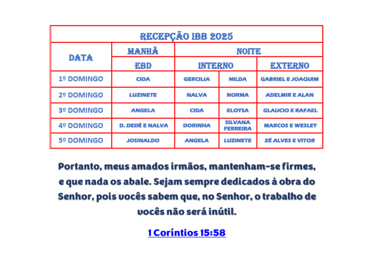 Recepção IBB 2025: Escala de Servidores | PDF