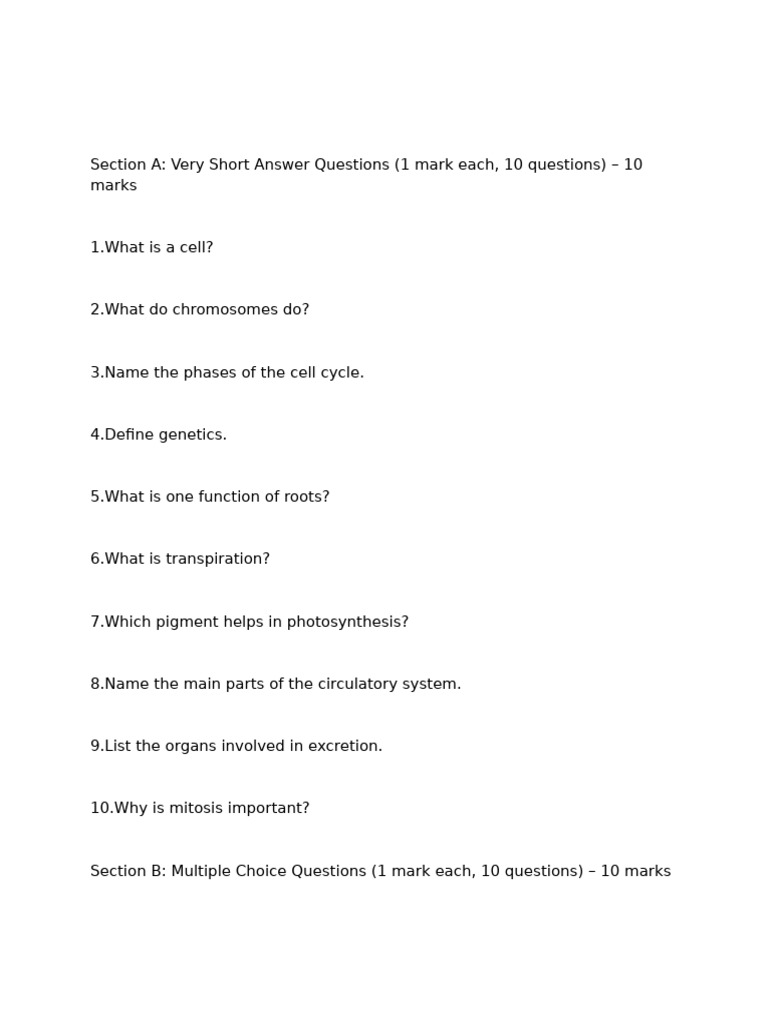 Biology Exam: Cell, Genetics & Systems | PDF | Cell (Biology ...