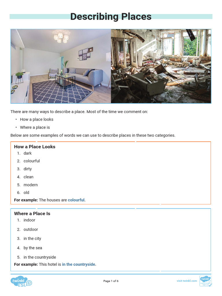 T 1724782106 Esl Describing Places Activity Sheet Adults A1 Ver 1 | PDF ...