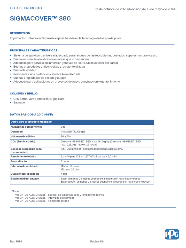 Sigmacover 380 ESP | PDF | Epoxy | Acero