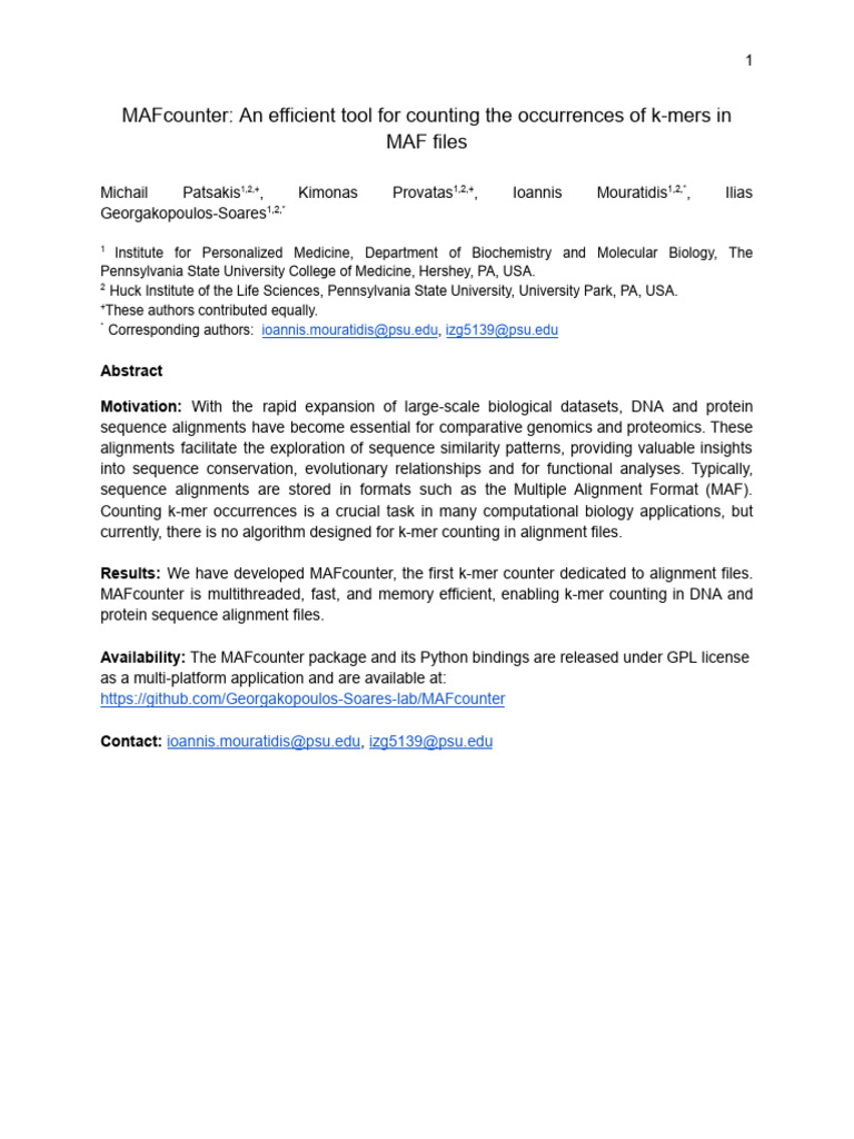 MAFcounter - An Efficient Tool For Counting The Occurrences of K-Mers in - MAF Files | PDF ...