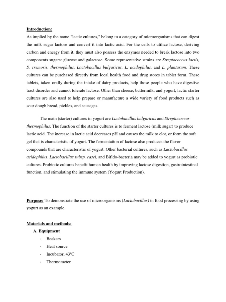Yogurt Fermentation Lab Report | PDF | Yogurt | Lactobacillus