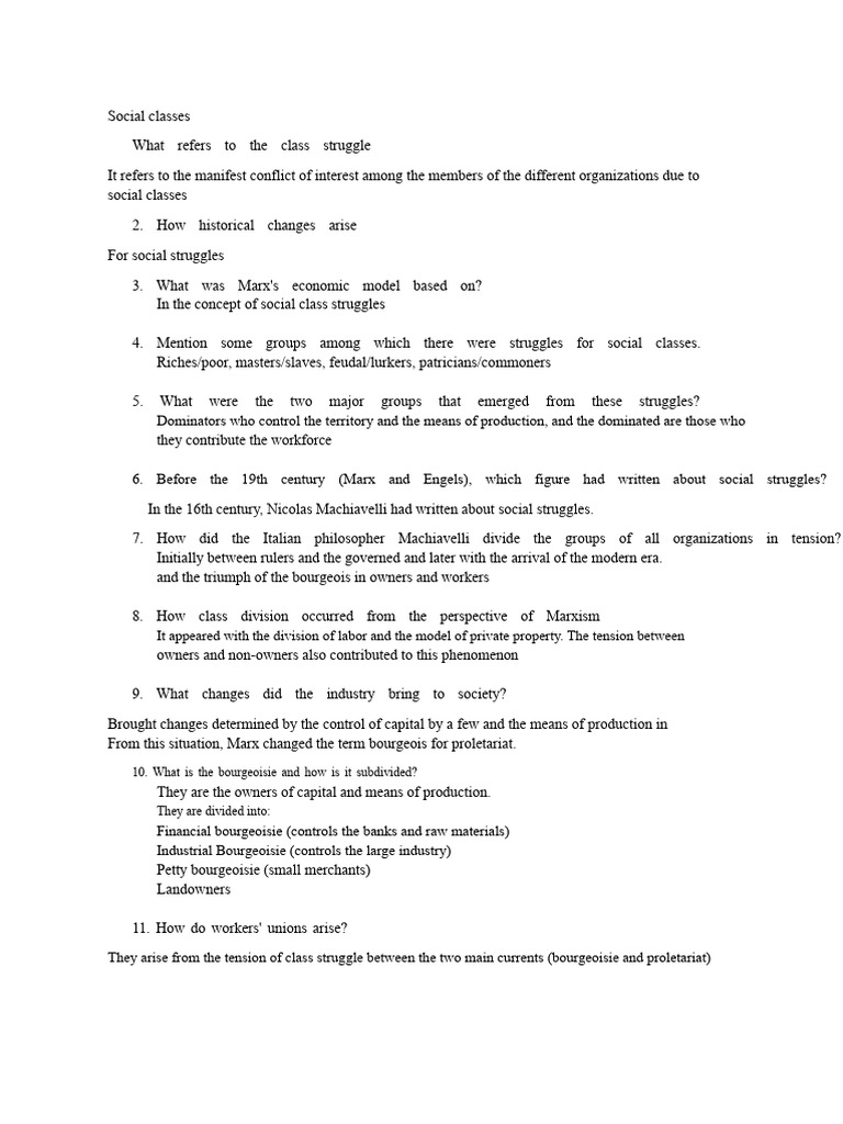Questionnaire On Social Classes (1) Guide 1 | PDF
