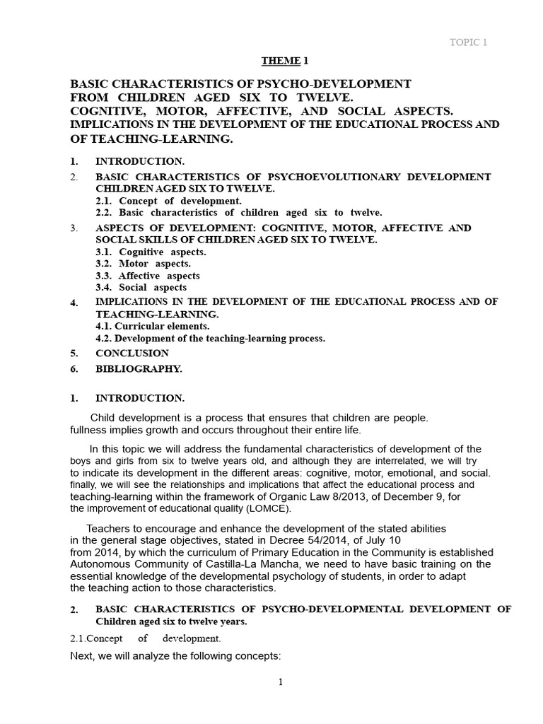 BASIC CHARACTERISTICS OF THE PSYCHO-EVOLUTIVE DEVELOPMENT OF CHILDREN AGED SIX TO TWELVE ...