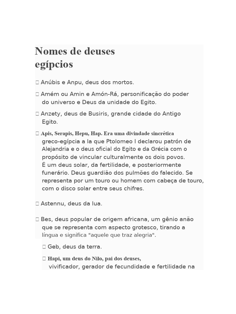 Nomes dos Deuses Egípcios | PDF | Hórus | Antigo Egito