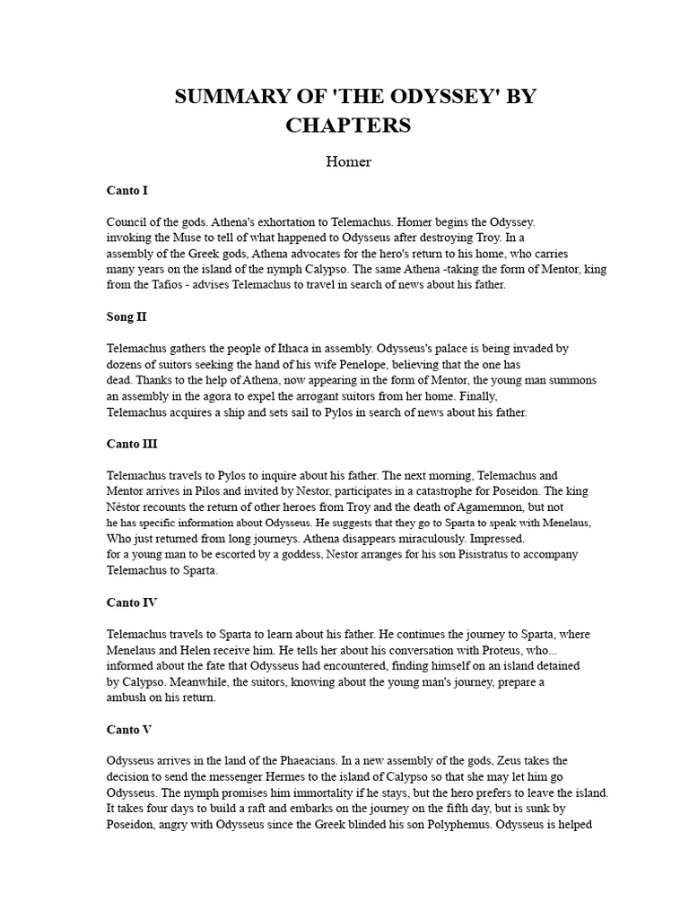 Summary of The Odyssey by Chapters | PDF | Odyssey | Odysseus