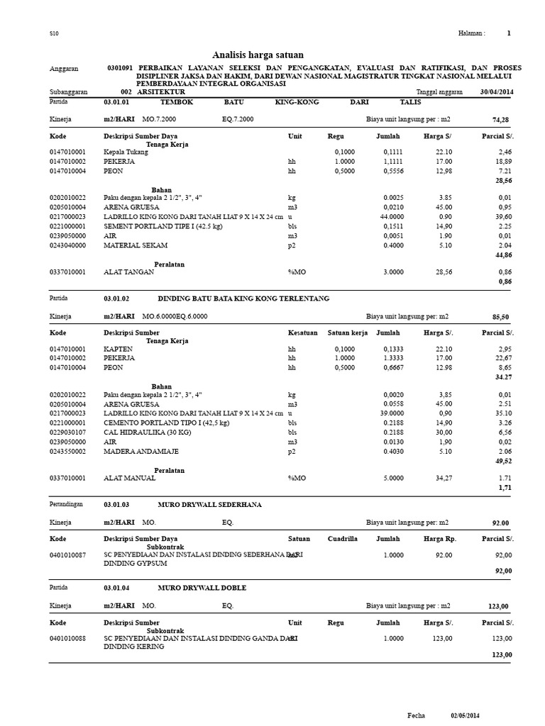 Analisis Harga Satuan APU Bangunan | PDF