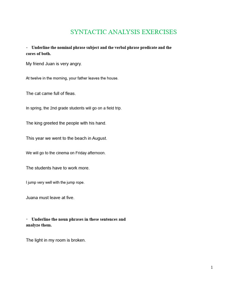 Syntactic Analysis Exercises Guide | PDF | Verb | Phrase