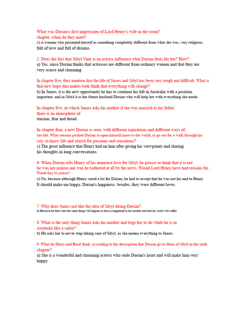Question and Answer About The Picture of Dorian Gray | PDF | The ...