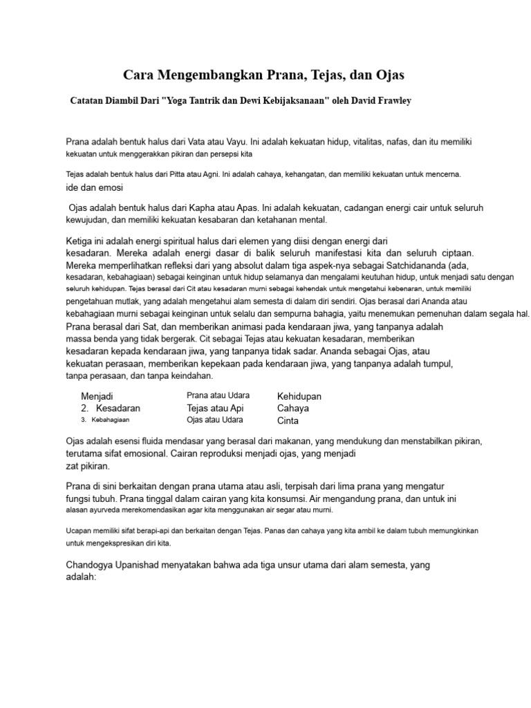 Bagaimana Mengembangkan Prana, Tejas, Dan Ojas | PDF