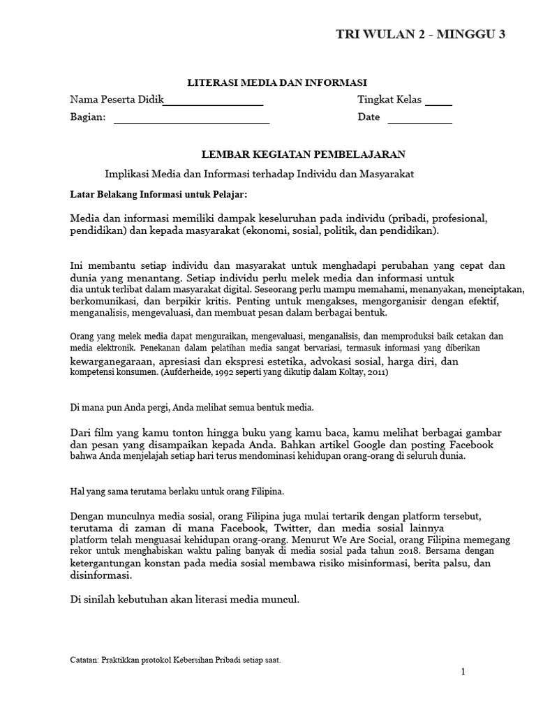 Tri Wulan 2 - Minggu 3: Literasi Media Dan Informasi | PDF