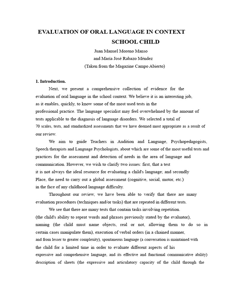 Oral Language Evaluation in Schools | PDF | Semantics | Speech