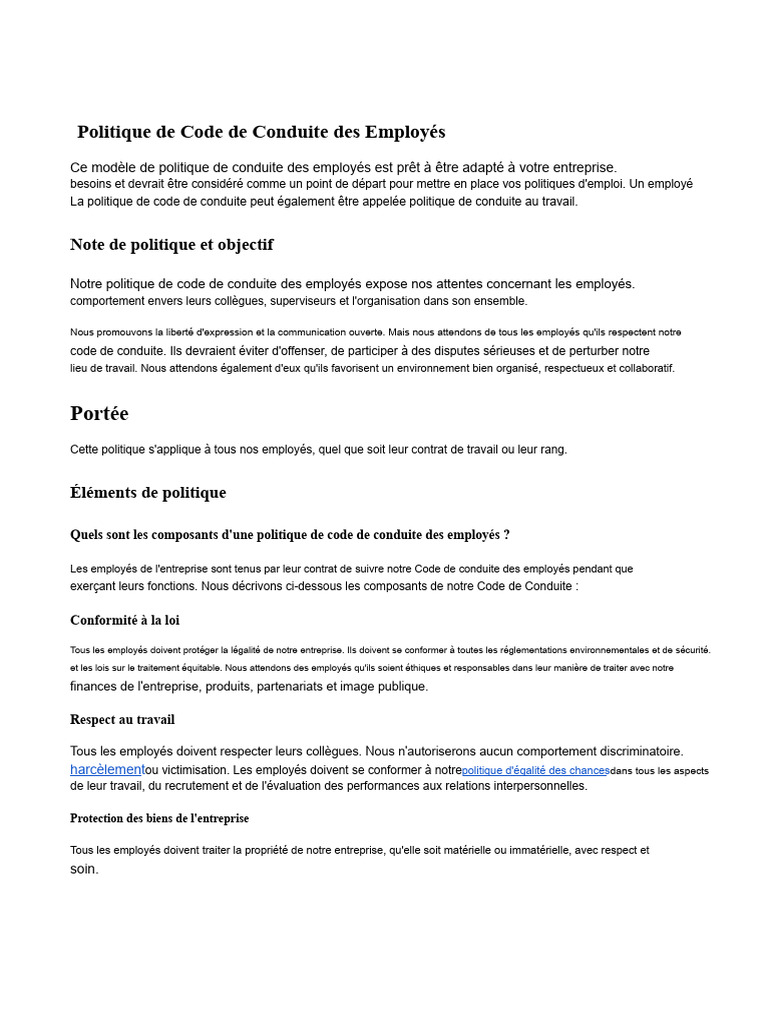 Code de Conduite des Employés | PDF | Business | Gestion des ressources ...