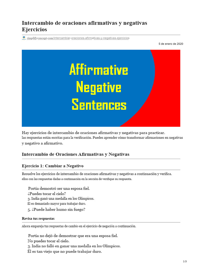 Ejercicios de Intercambio de Oraciones Afirmativas y Negativas | PDF