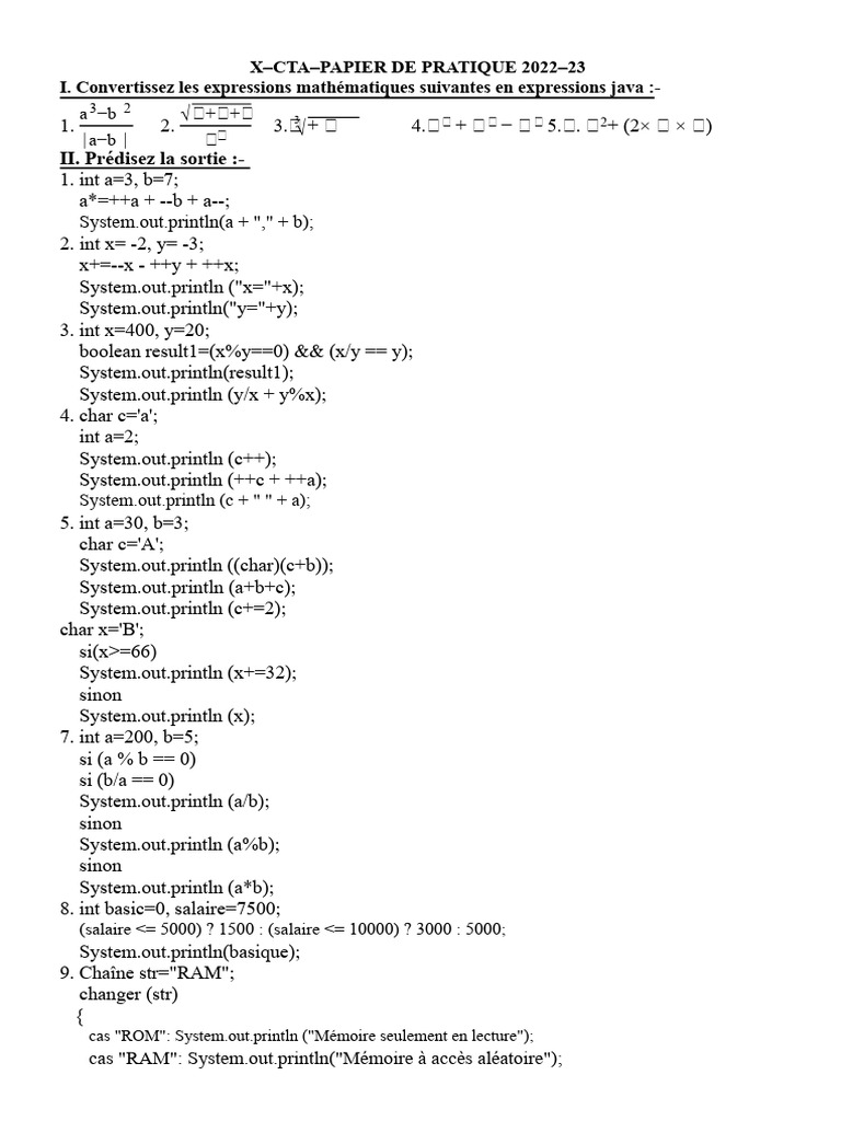 X-CTA-Practice Paper 2022-23 | PDF | Java (Langage de programmation) | Programmation informatique